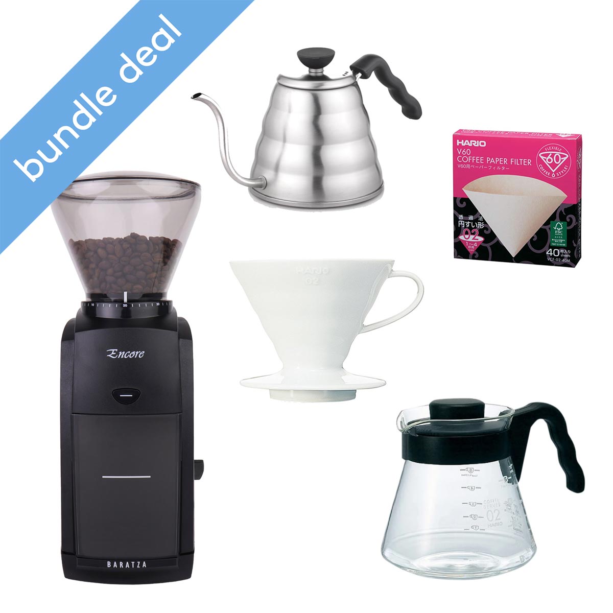 Hario V60 Coffee Dripper White Ceramic 02 + Baratza Encore Bundle – Espresso Planet - Supramatic Inc